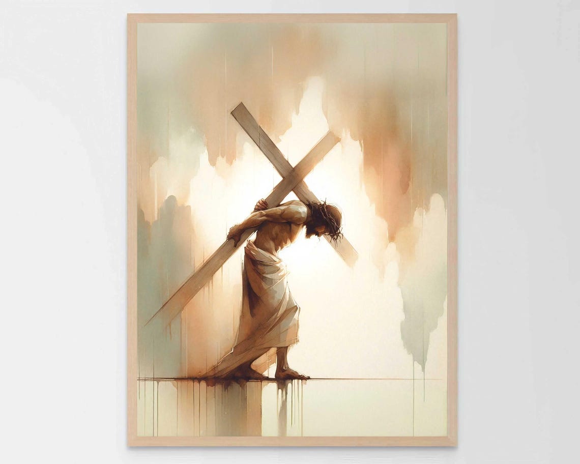 Jesus Carrying The Cross, Christian Wall Art, Jesus Shepherd Art, Jesus ...