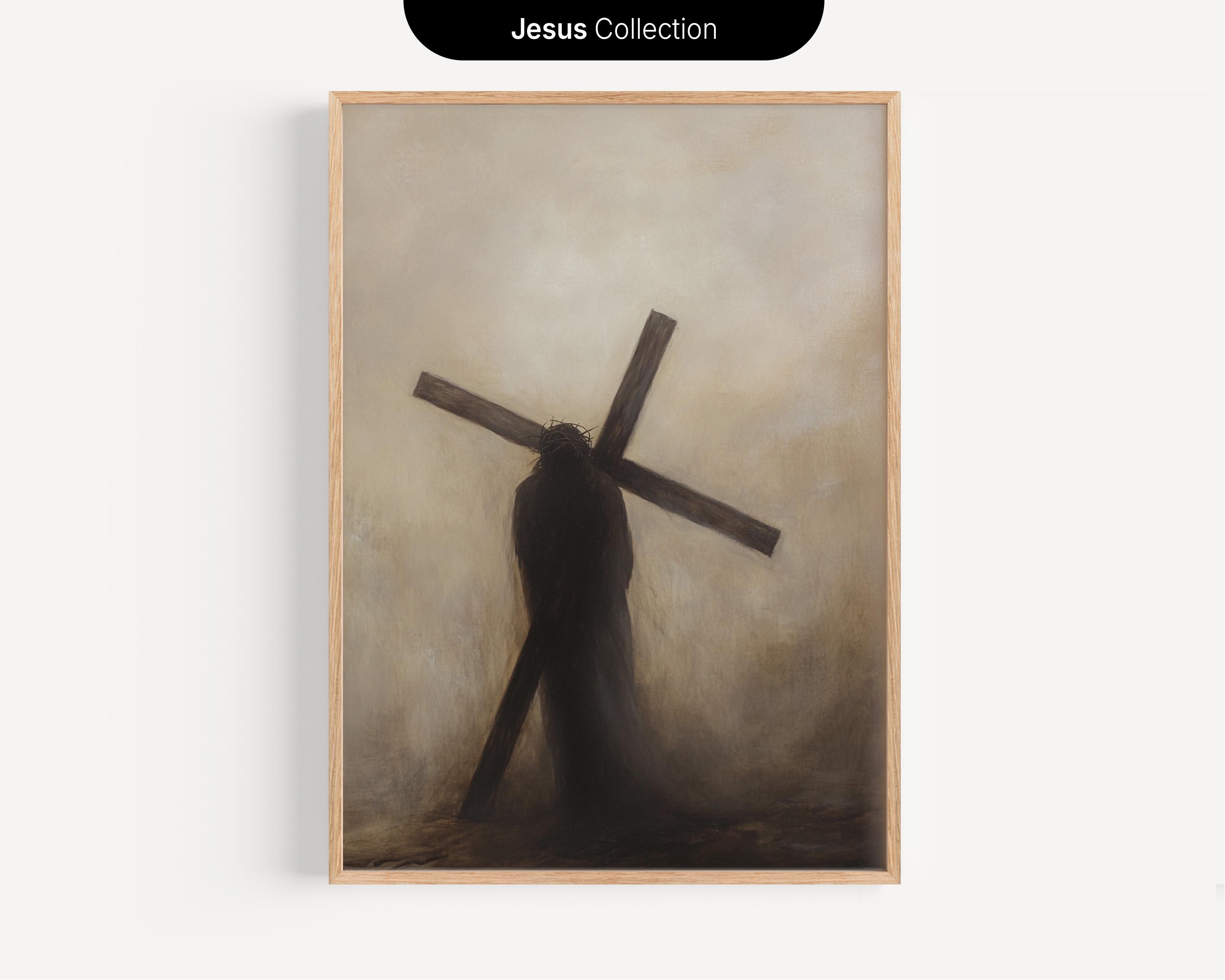 Jesus Carrying The Cross,, Minimalist, Christian Wall Art, Passion Of ...