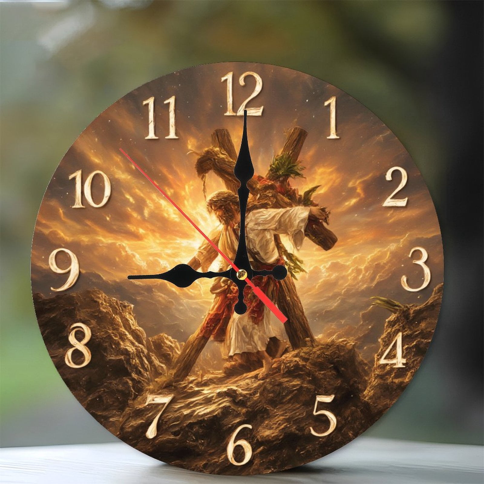 Jesus Carrying Cross Wall Clock Religious Art Home Decor 10-Inch Silent ...