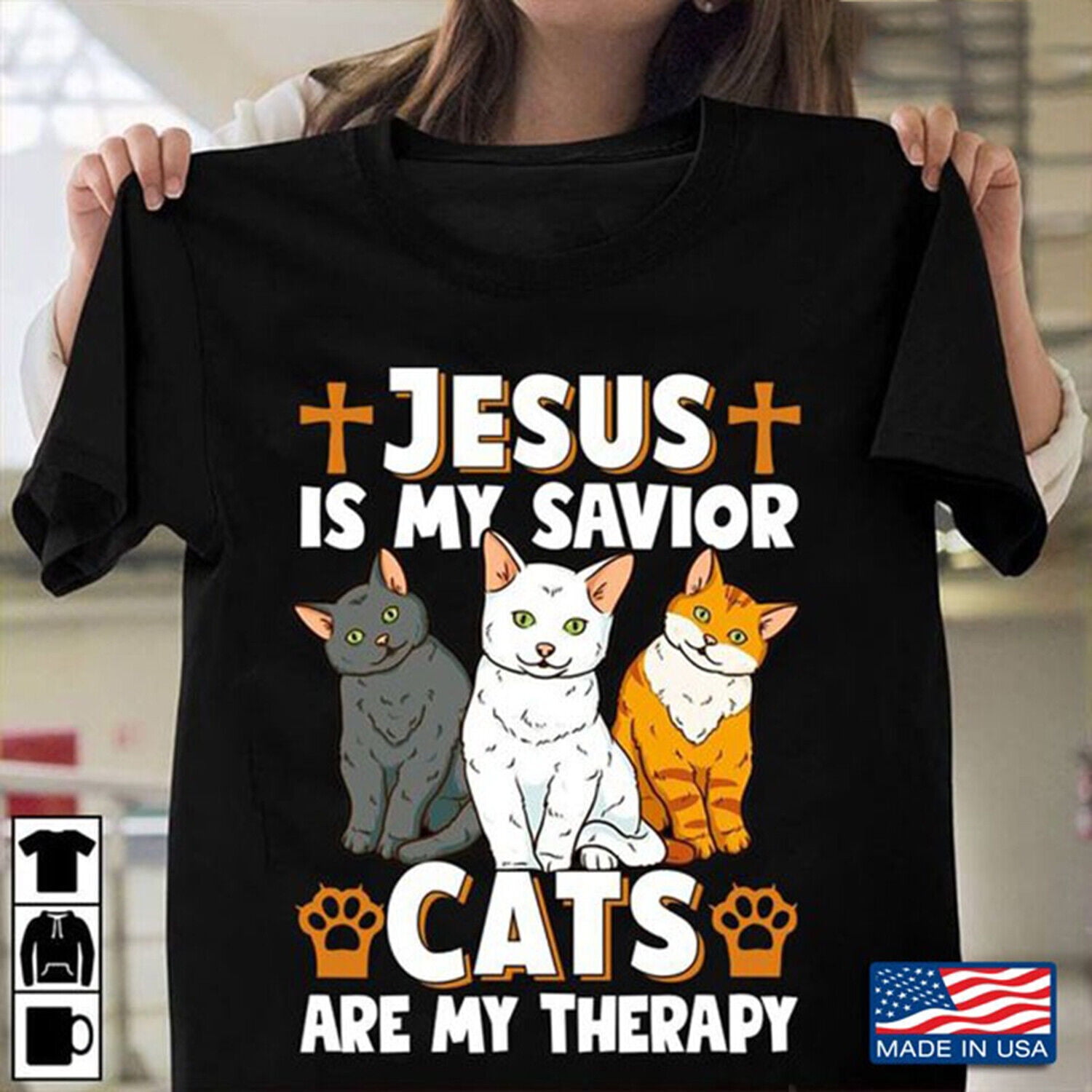 Jesus Cat Shirt, Jesus Is My Savior Cats Are My Therapy - Walmart.com
