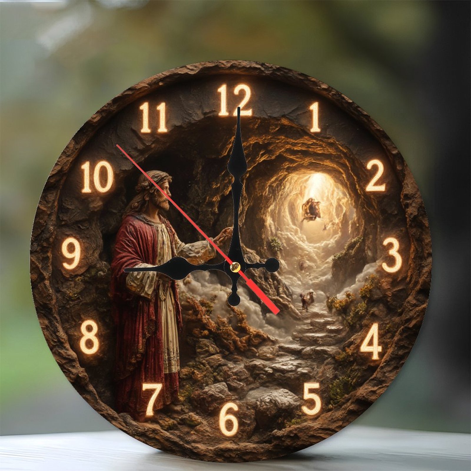 Jesus Cave Wall Clock Religious Art Decor Gift 10-Inch Silent Wooden ...
