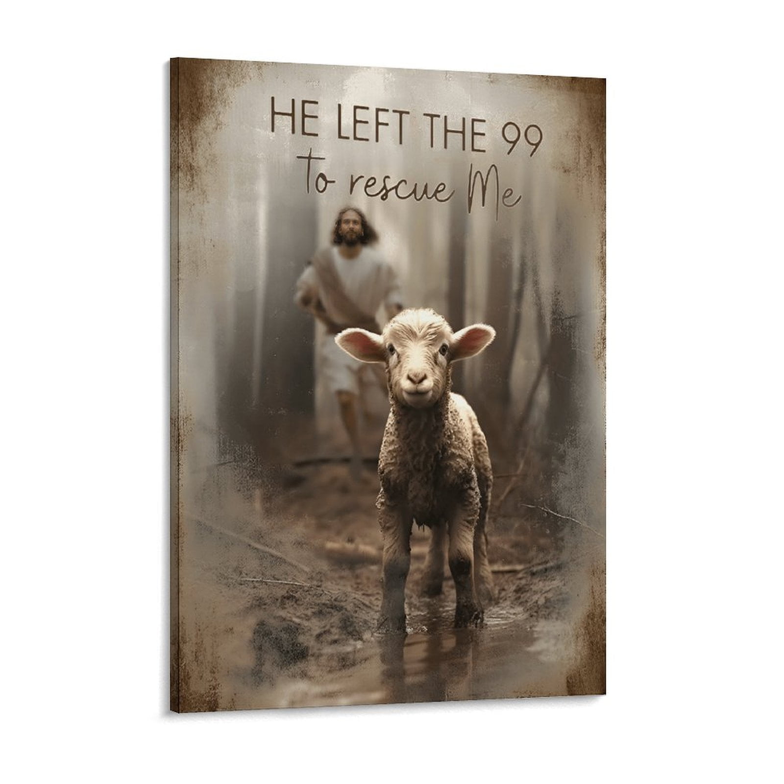 Jesus Chasing Lost Lamb Poster Wrapped Wooden Frame Wall Decor,,Canvas ...