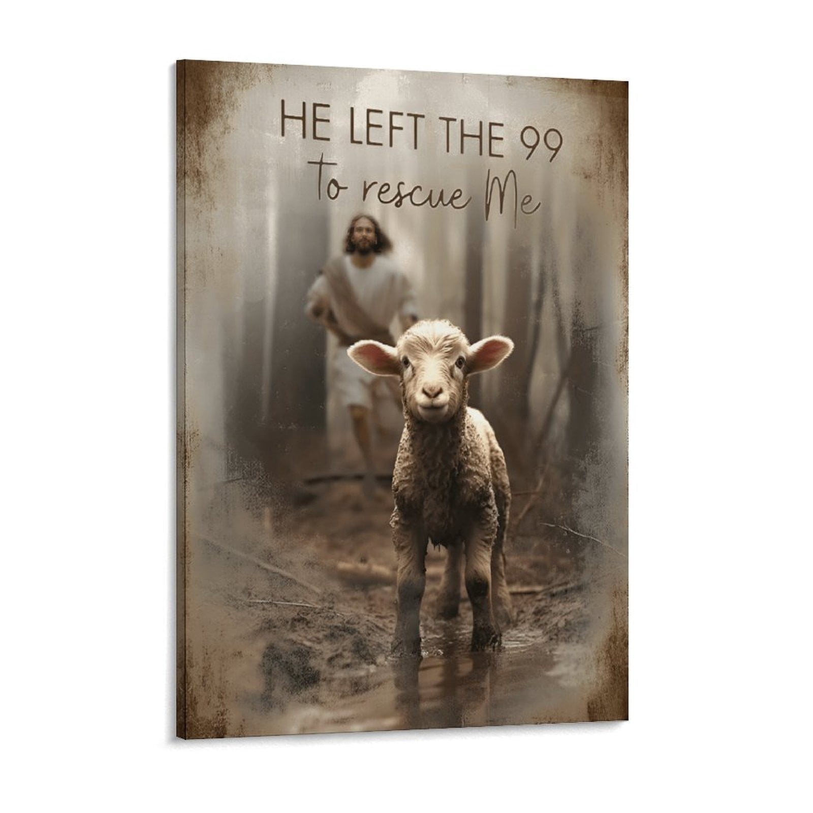 Jesus Chasing Lost Lamb Poster Wrapped Wooden Frame Wall Decor,,Canvas ...