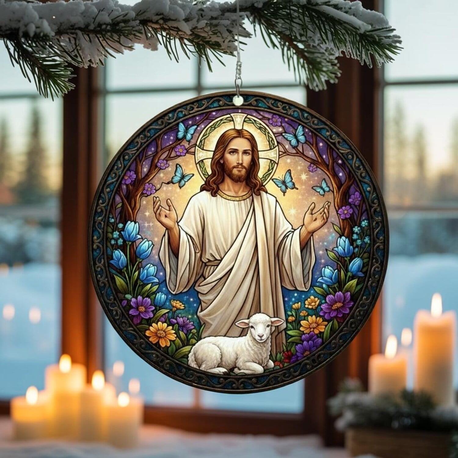 Jesus Christ Acrylic Suncatcher, Christian Window Hanging, Lamb of God ...