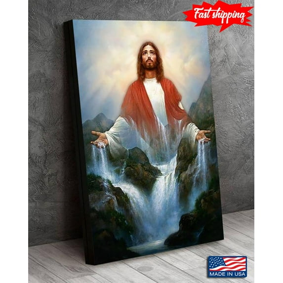 Jesus Christ And Waterfall 11 x 17 Inch Poster - Walmart.com