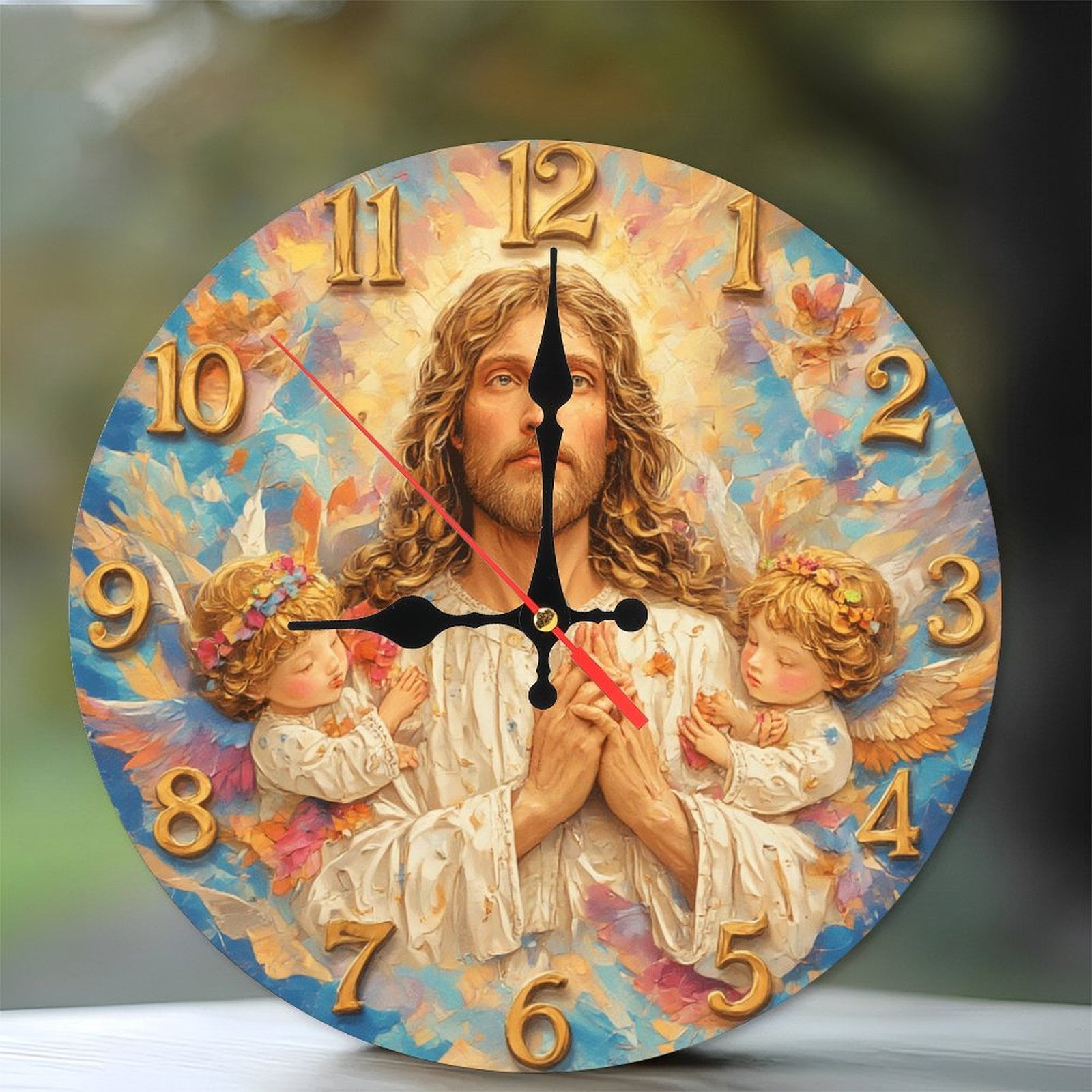 Jesus Christ Angels Wall Clock Religious Gift Home Decor 10-Inch Silent ...
