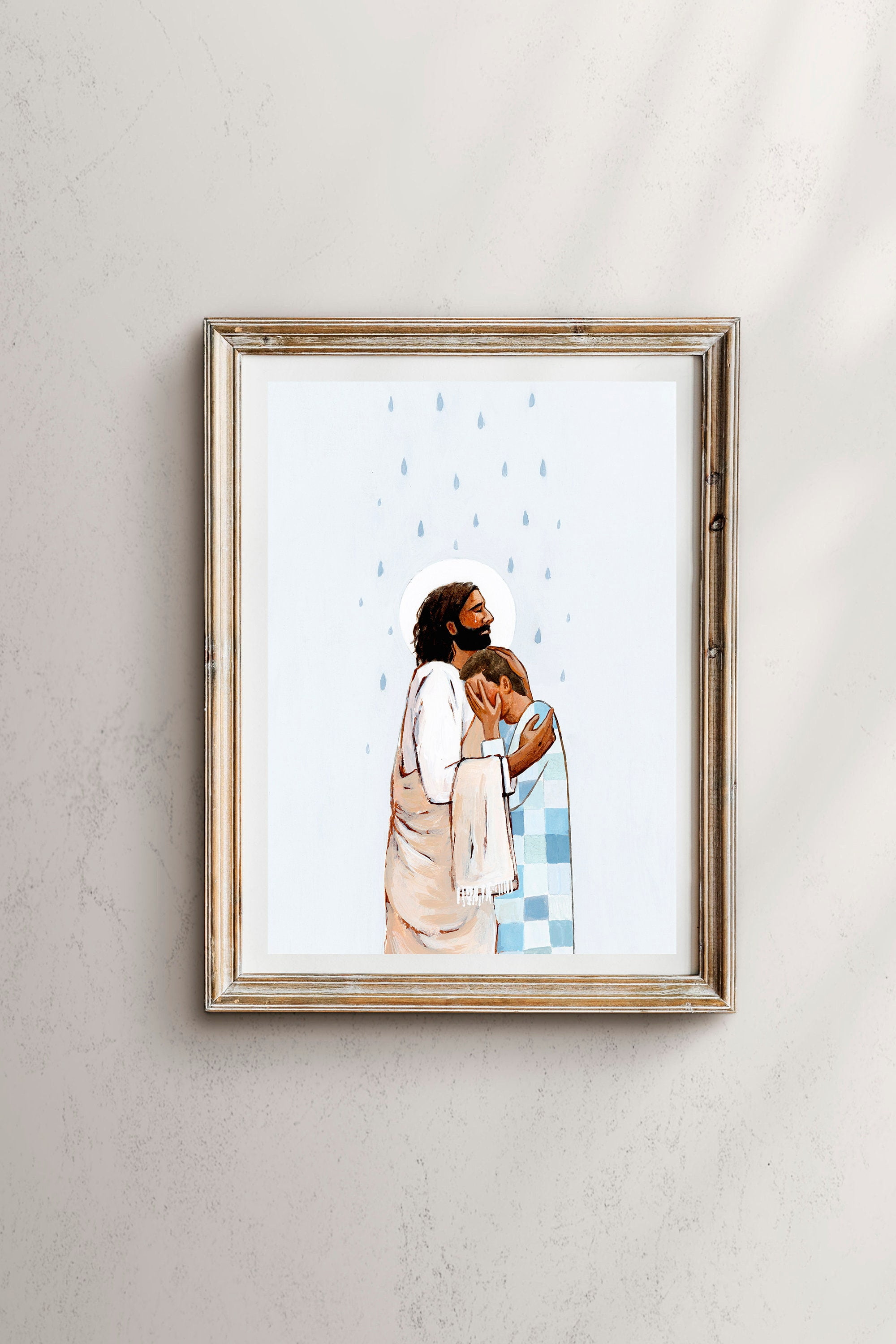 Jesus Christ Art Print: Comfort In The Rain Warm Present Vintage ...