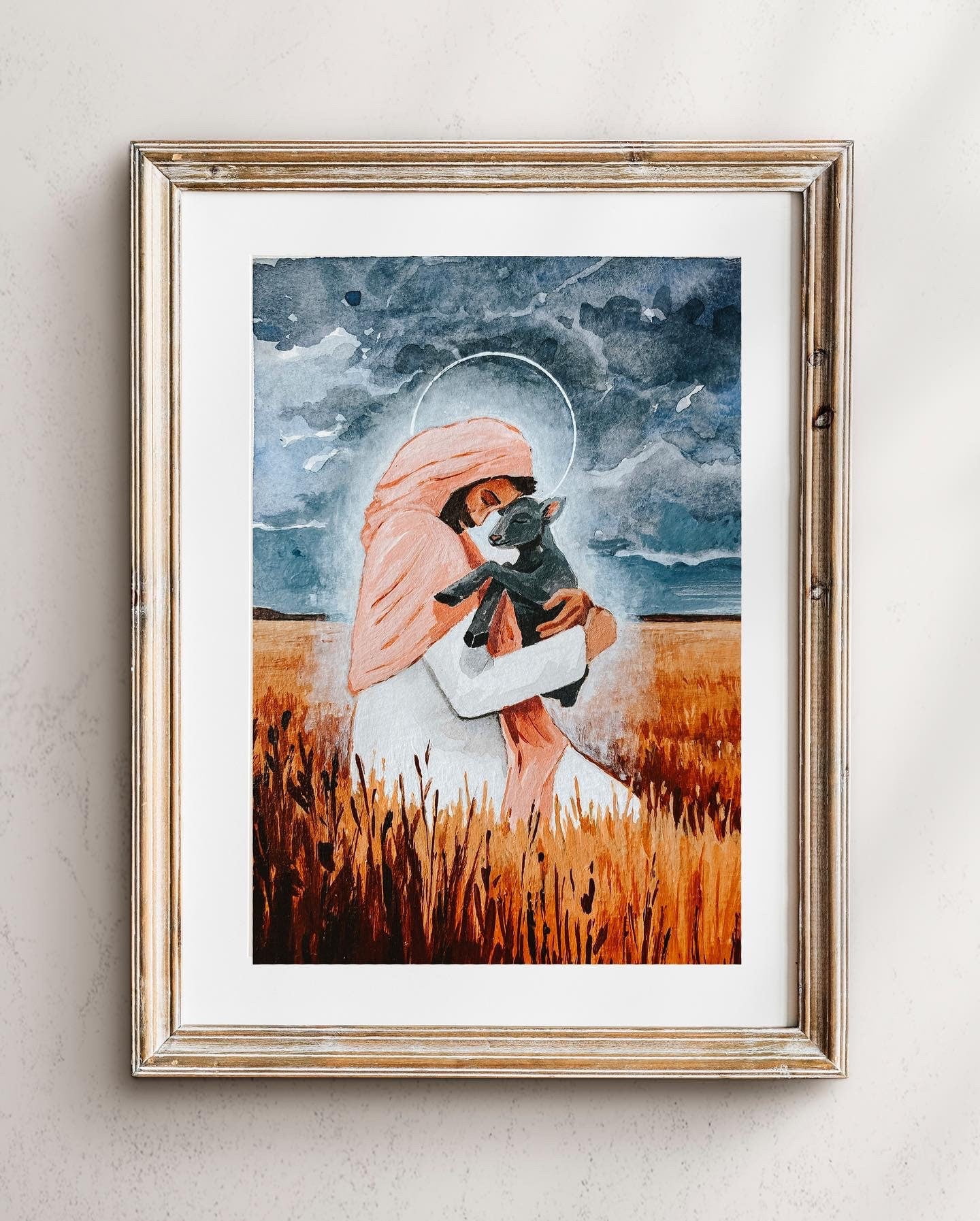 Jesus Christ Art Print: The Good Shepherd Finding Lost Sheep Warm ...