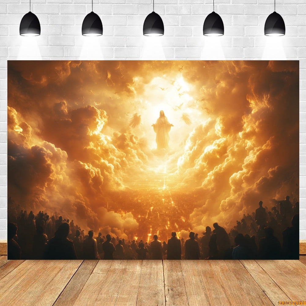 Jesus Christ Ascding in Heav Backdrop Believer Clouds Christmas Divine ...