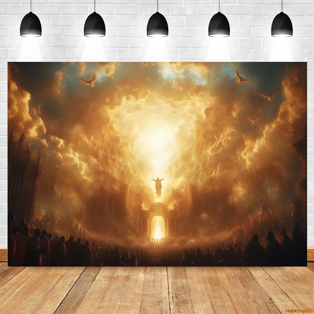 Jesus Christ Ascding in Heav Backdrop Believer Clouds Christmas Divine ...