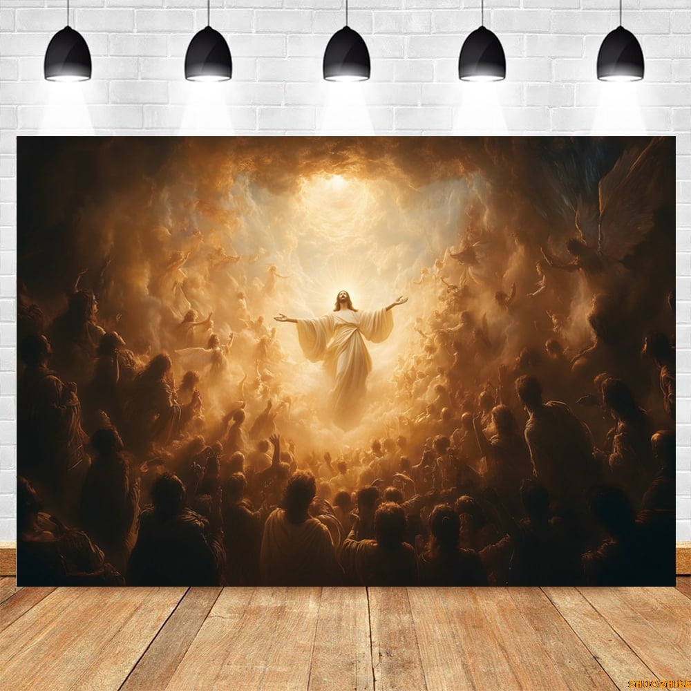 Jesus Christ Ascding in Heav Backdrop Believer Clouds Christmas Divine ...
