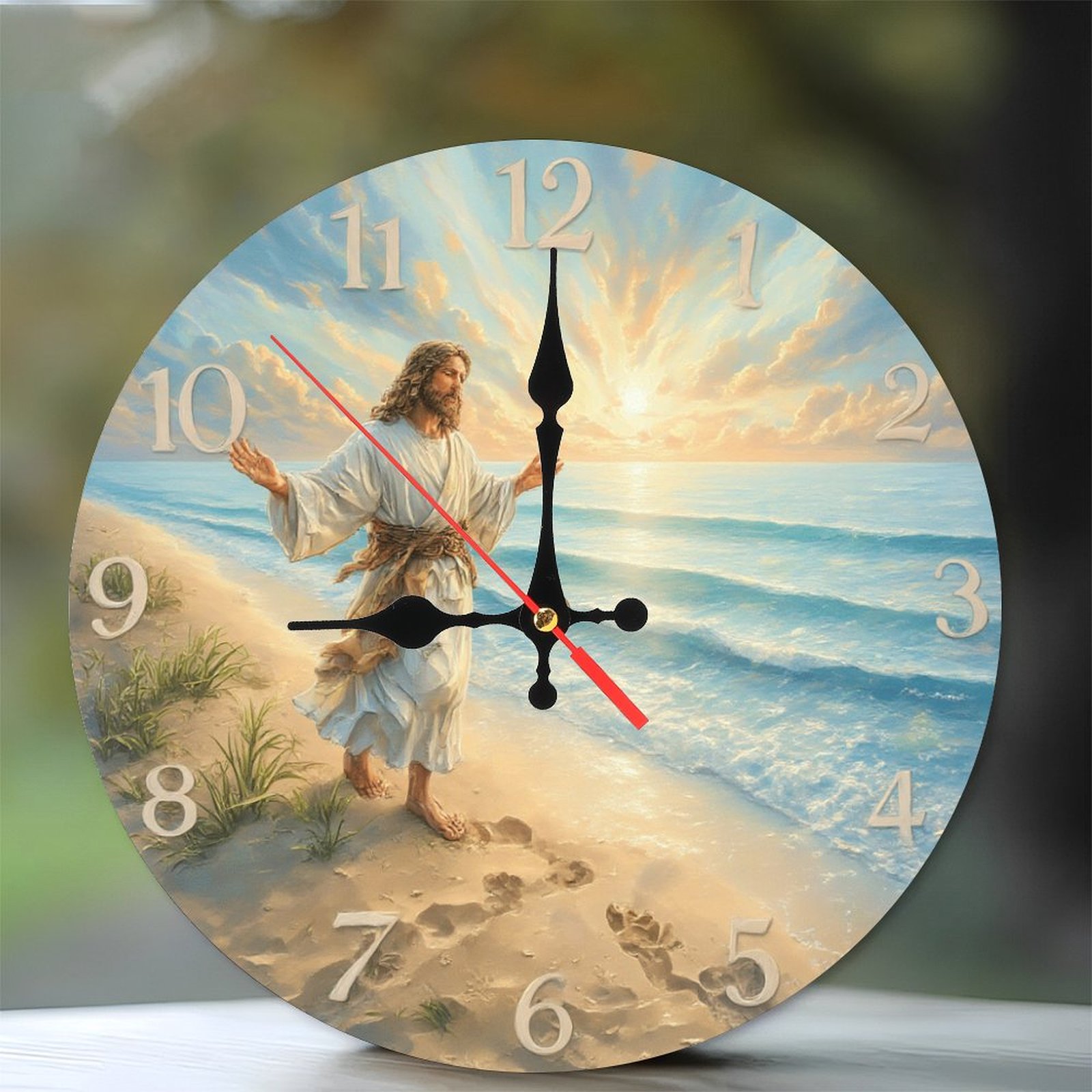 Jesus Christ Beach Sunrise Wall Clock 10-Inch Silent Wooden Wall Clock ...