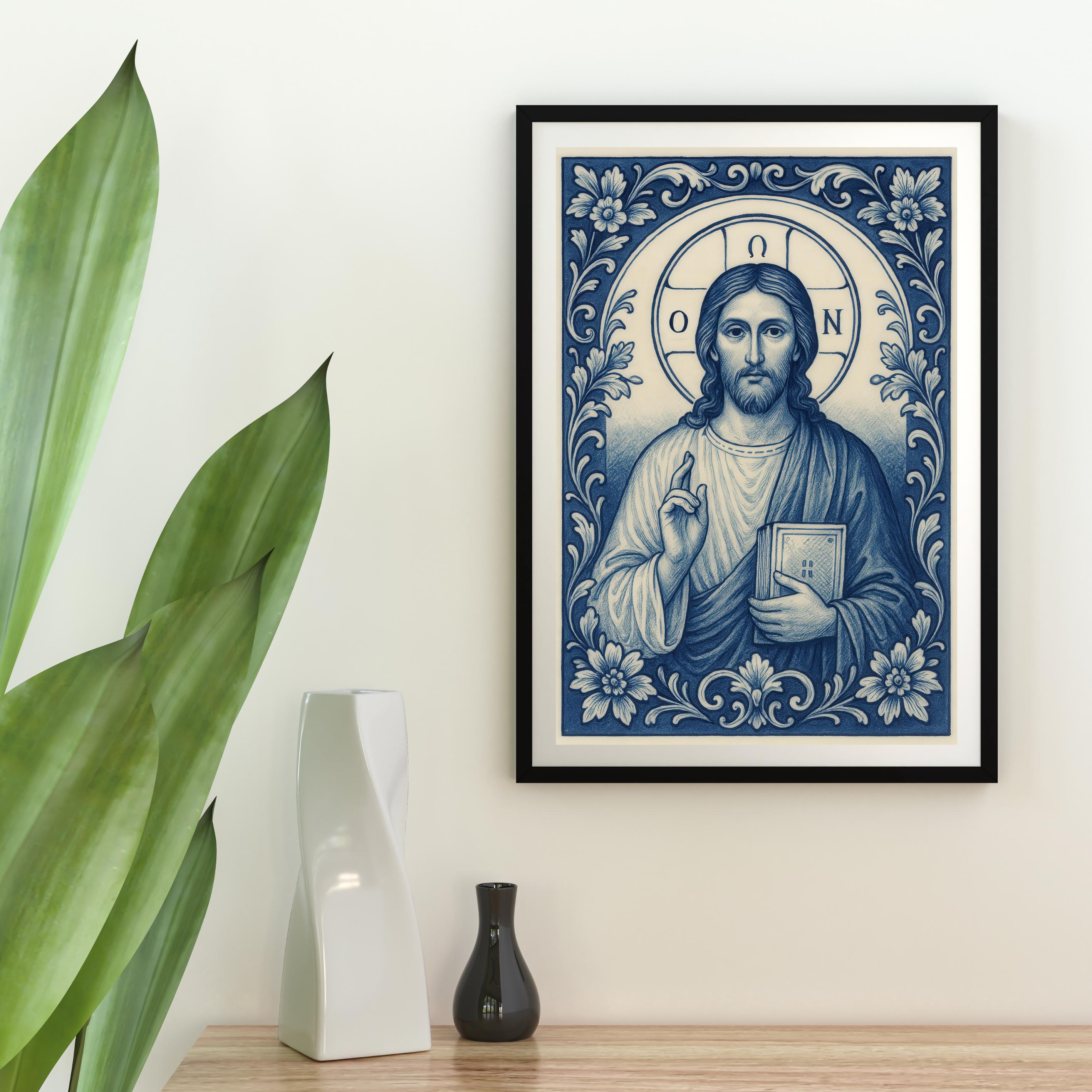 Jesus Christ Byzantine Poster: Delft Blue Chinoiserie Religious ...