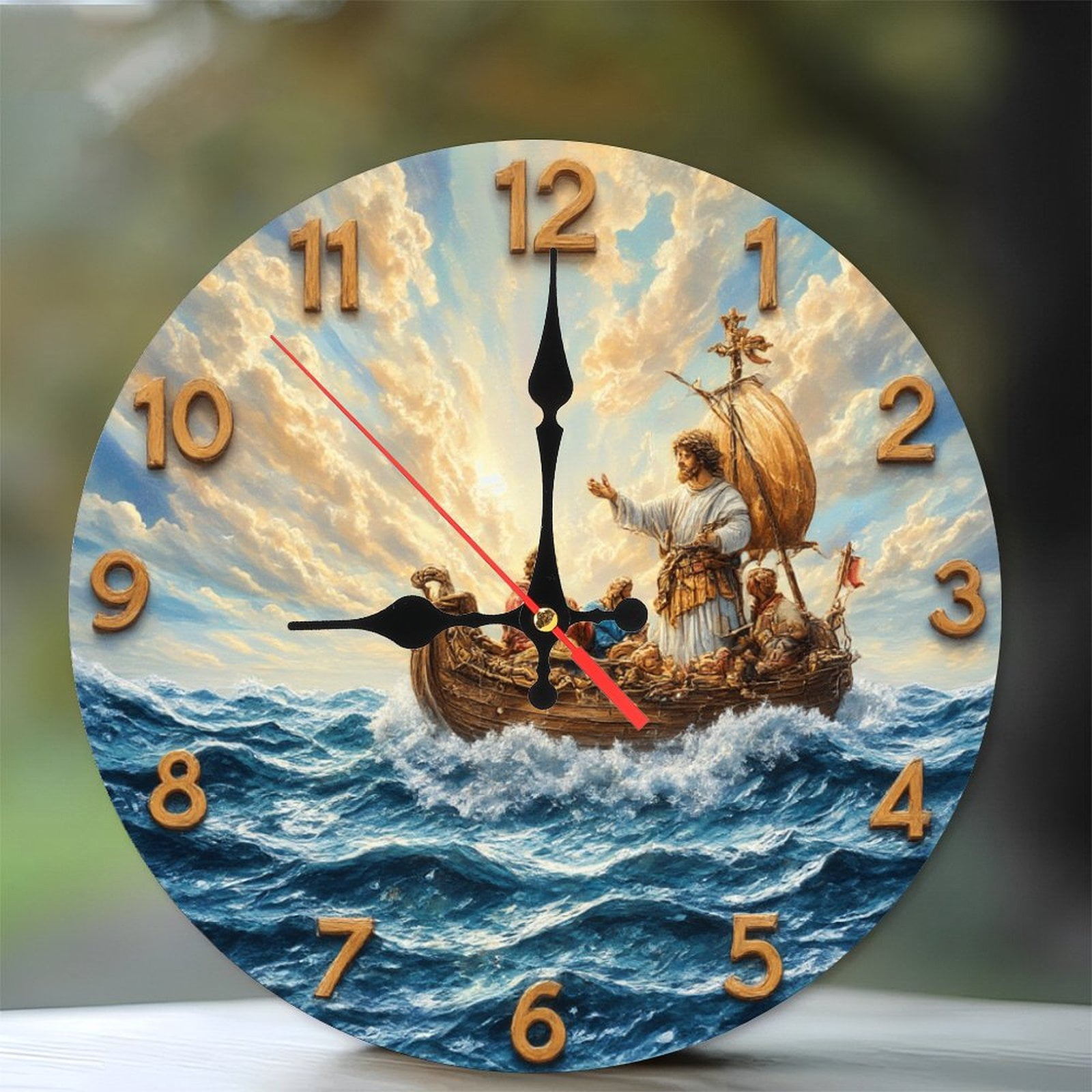 Jesus Christ Calming Storm Ocean Scene Wall Clock 10-Inch Silent Wooden ...