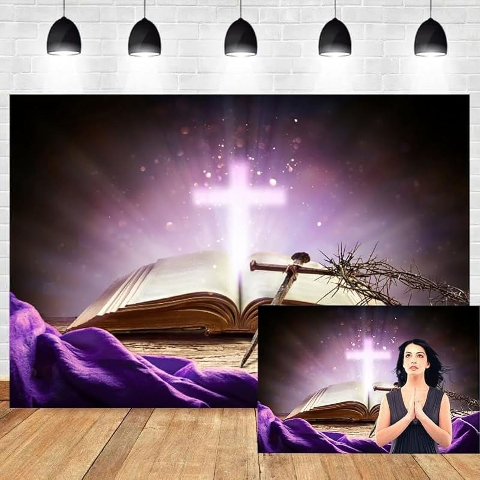 Jesus Christ Cross Backdrop for Church Open Bible Crown of Thorns Cross ...