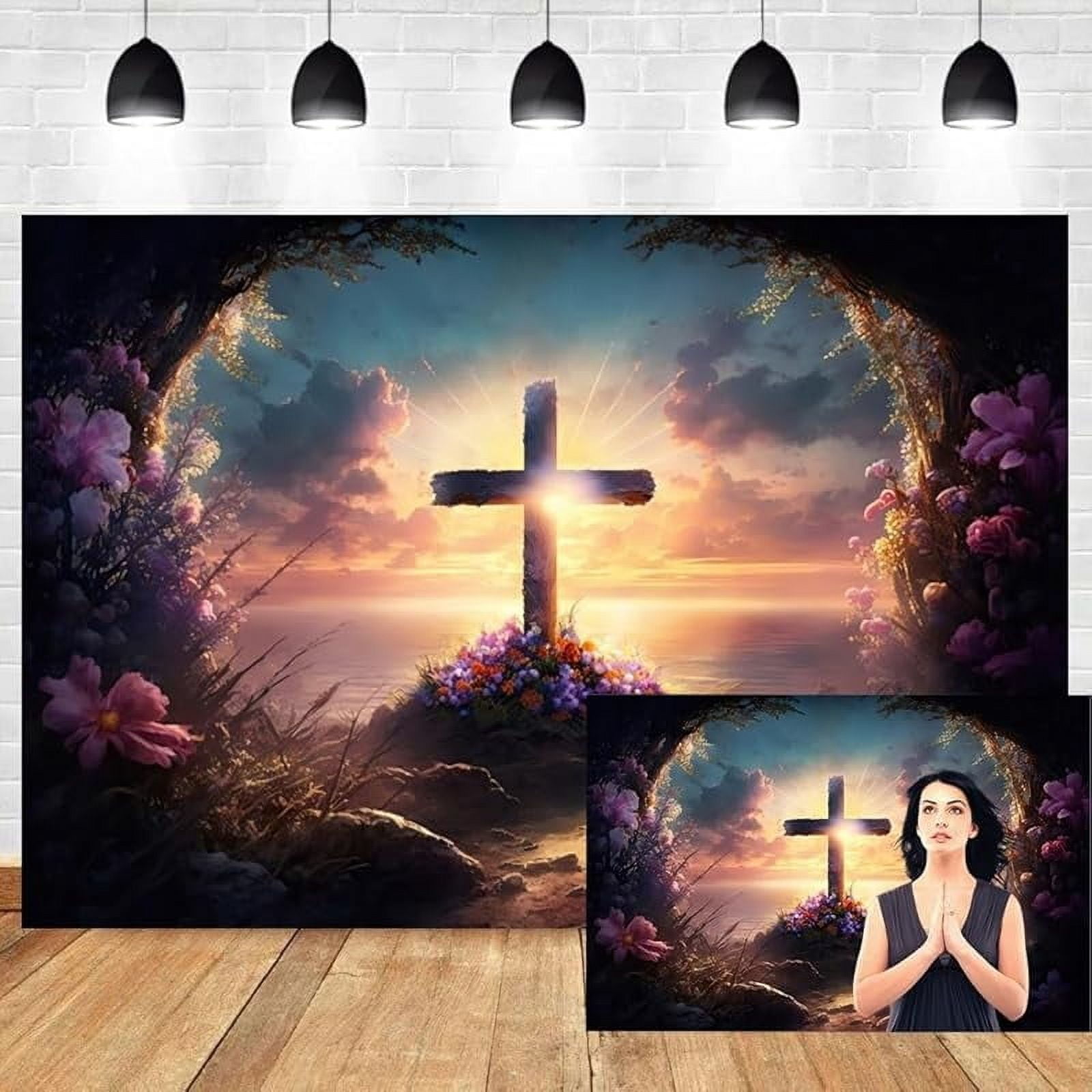 Jesus Christ Cross Backdrop Purple Floral Cross on The Tomb Holy Light ...