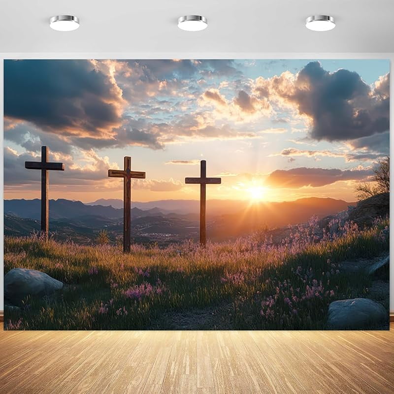 Jesus Christ Cross Backdrop Three Crosses on Mountain He is Risen ...