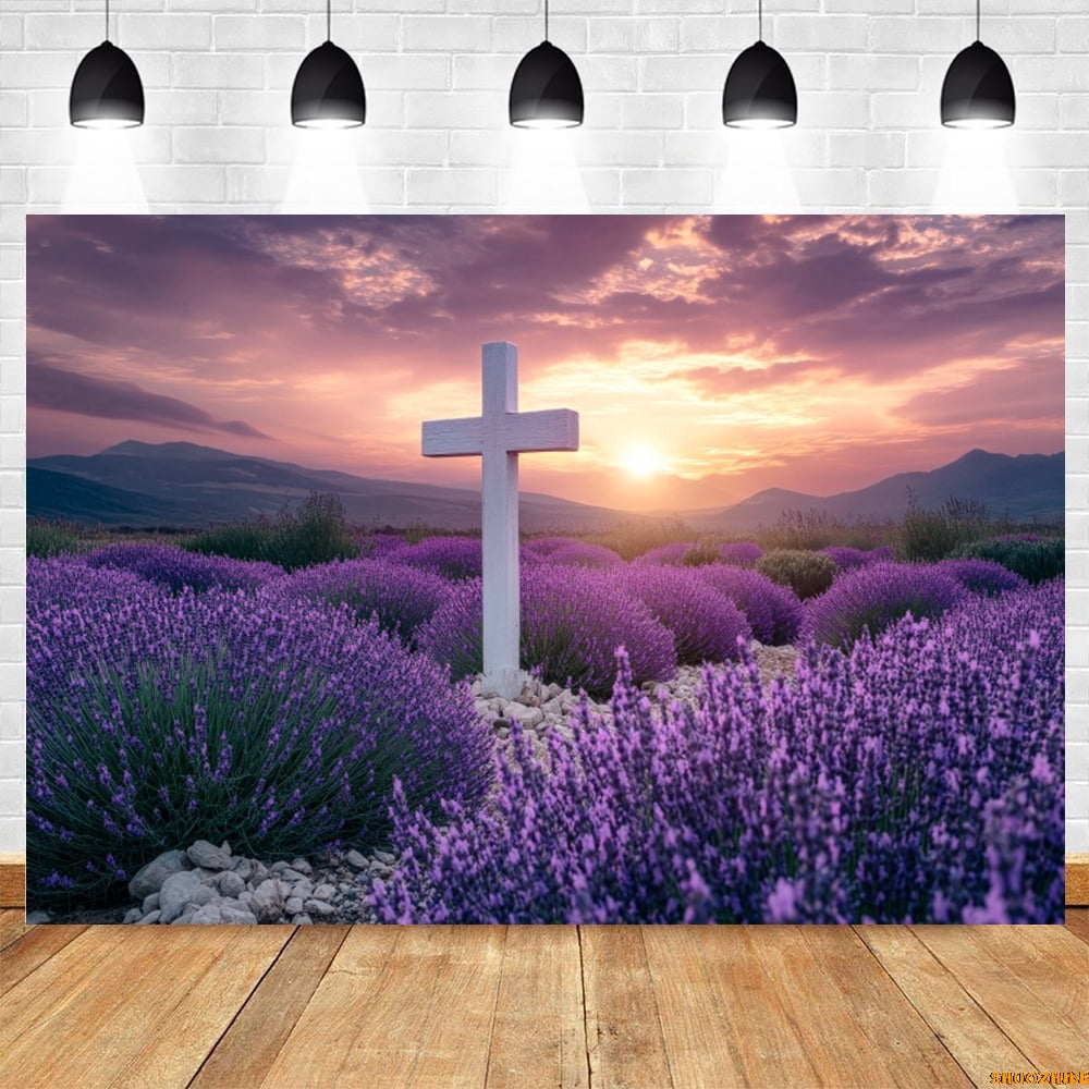 Jesus Christ Cross Photography Backdrop Christian Nativity Sce Sunset ...