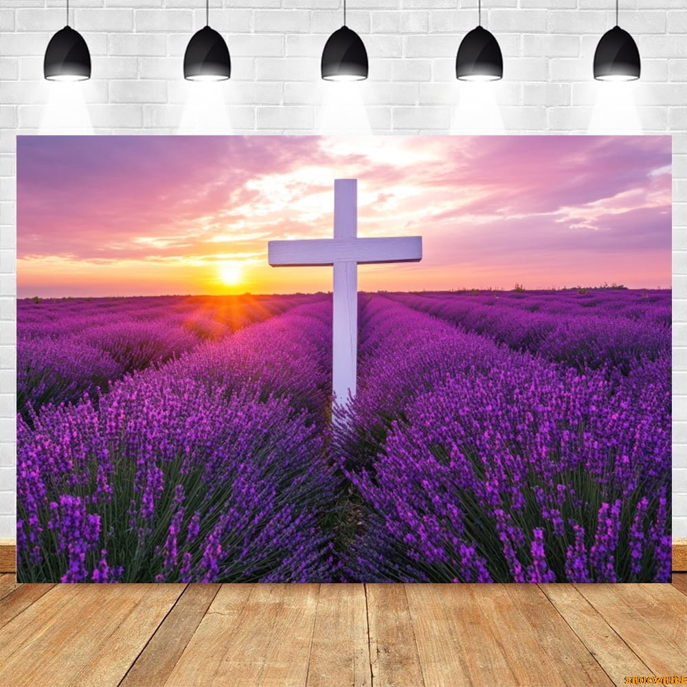 Jesus Christ Cross Photography Backdrop Christian Nativity Sce Sunset ...
