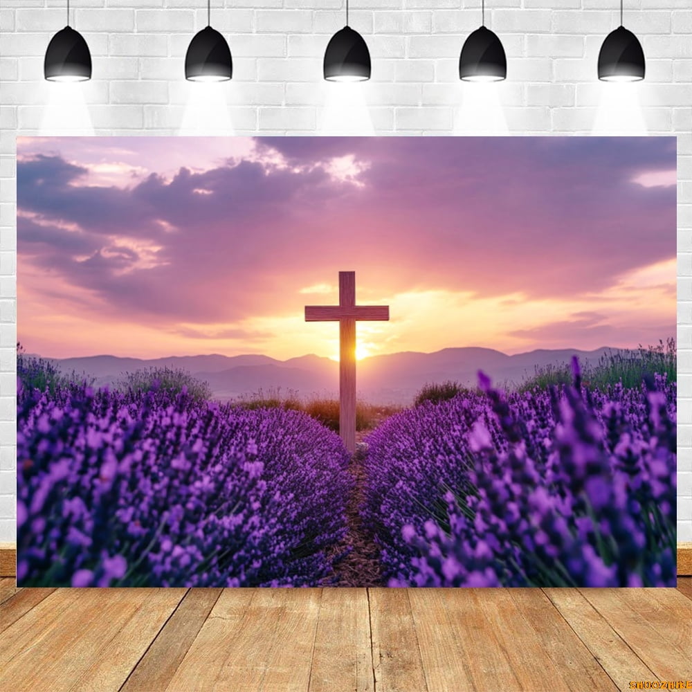 Jesus Christ Cross Photography Backdrop Christian Nativity Sce Sunset ...