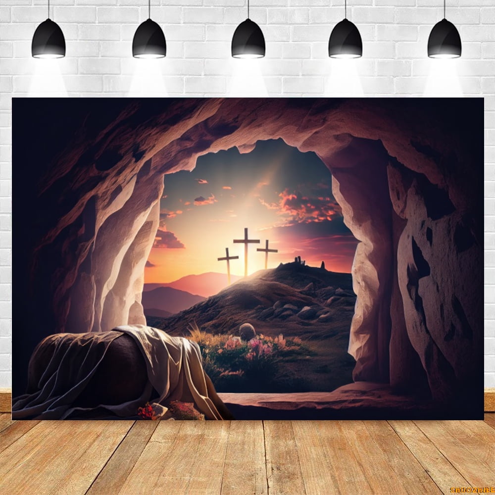 Jesus Christ Cross Photography Backdrop Christian Nativity Sce Sunset ...