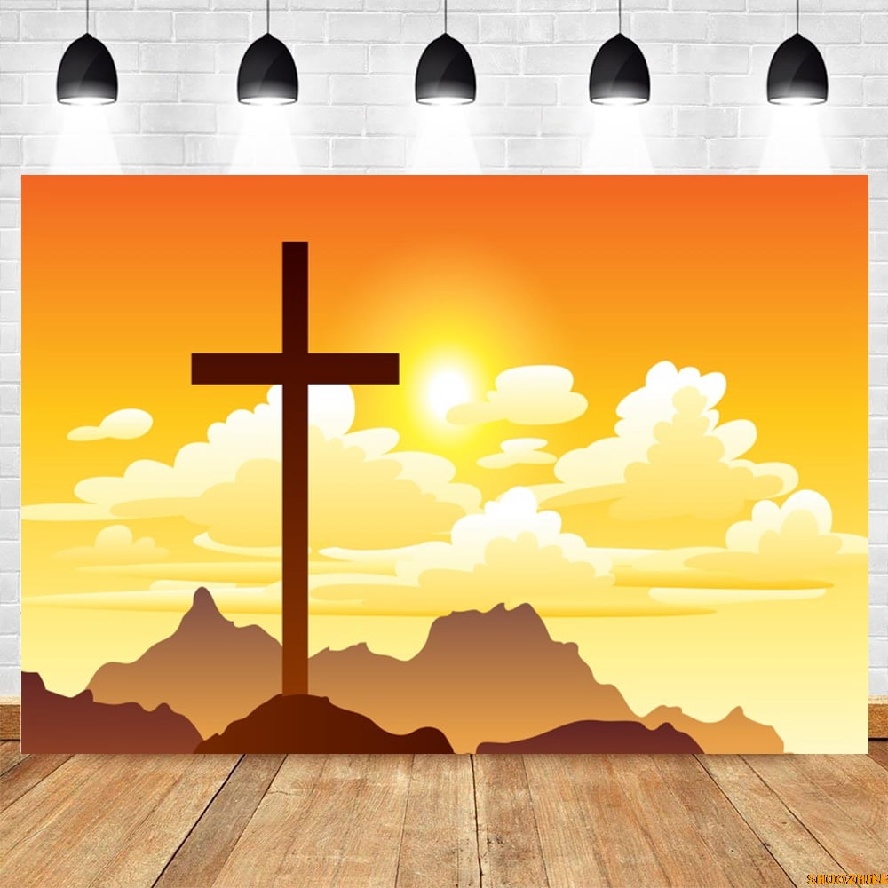 Jesus Christ Cross Photography Backdrop Christian Nativity Sce Sunset ...