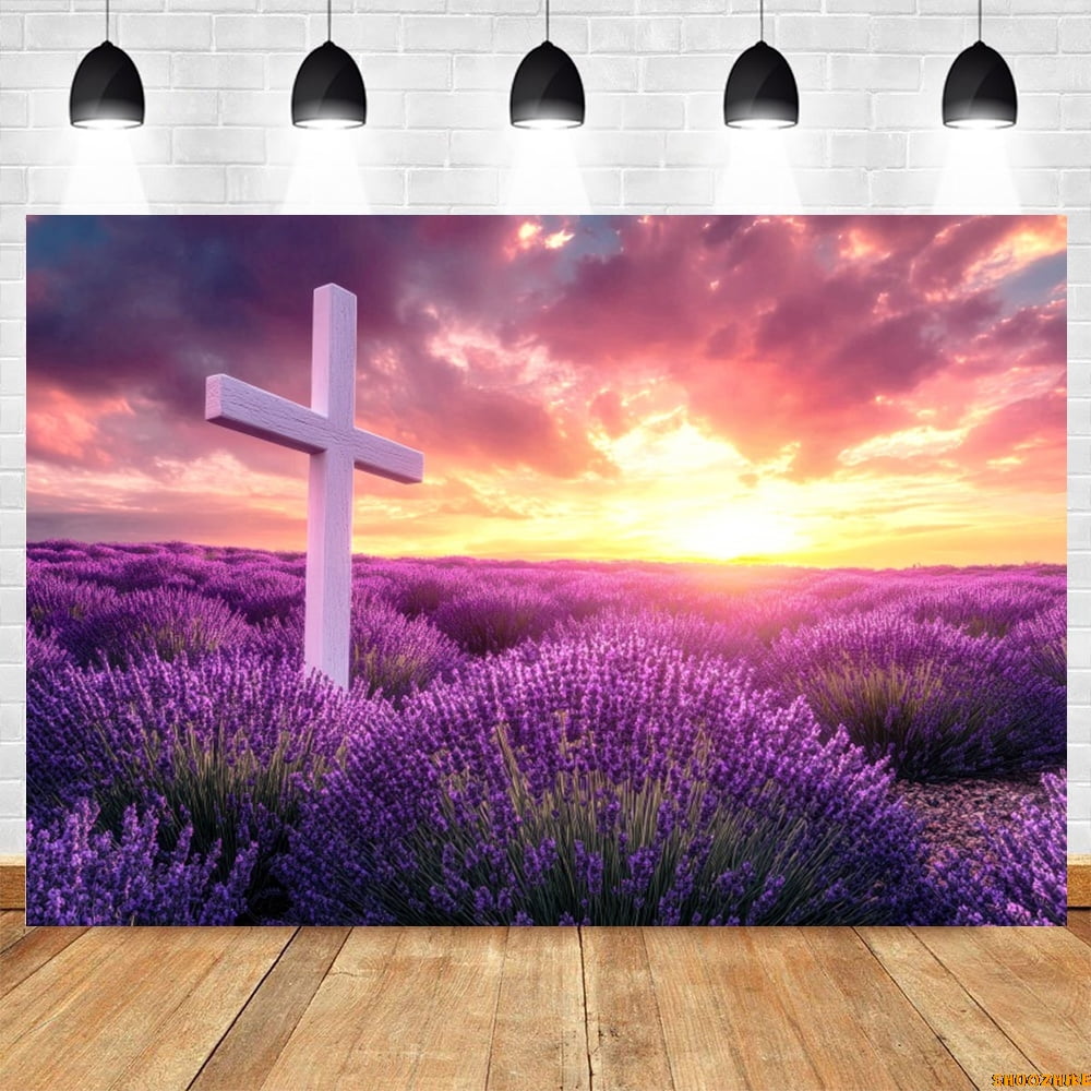 Jesus Christ Cross Photography Backdrop Christian Nativity Sce Sunset ...