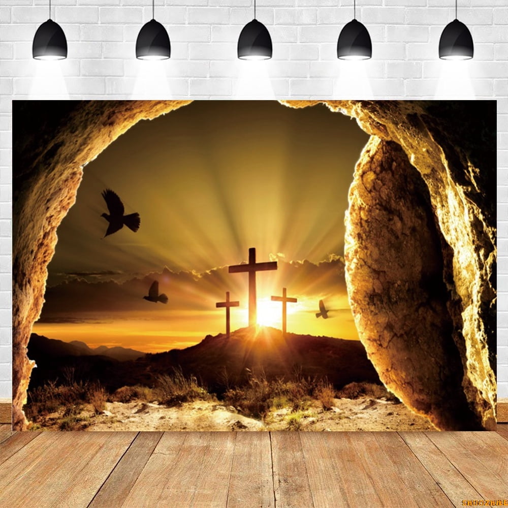 Jesus Christ Cross Photography Backdrop Christian Nativity Sce Sunset ...