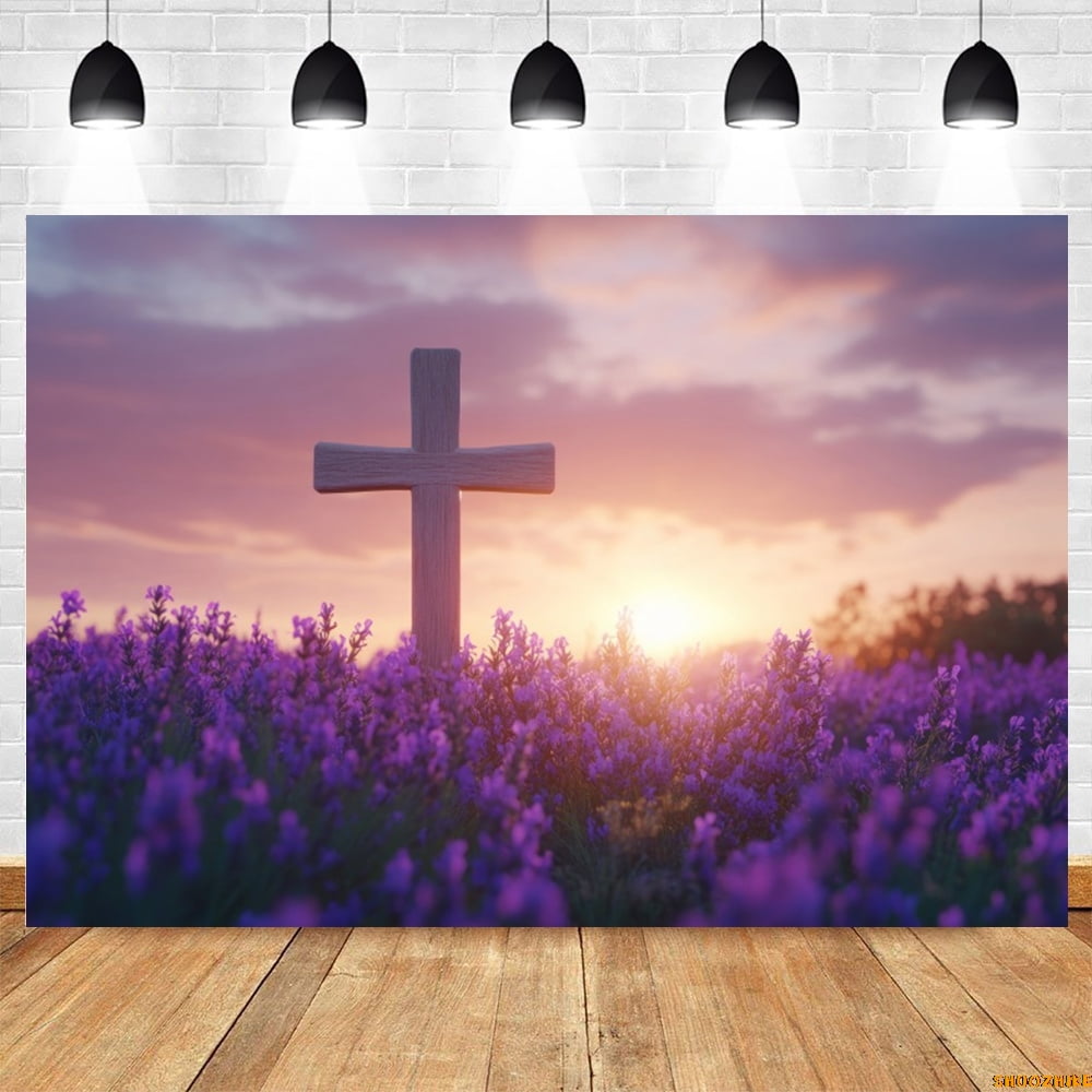 Jesus Christ Cross Photography Backdrop Christian Nativity Sce Sunset ...