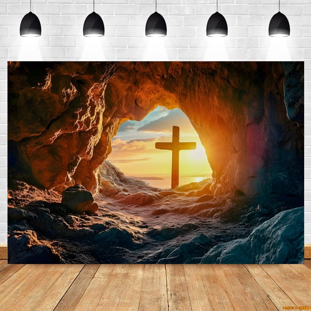 Jesus Christ Cross Photography Backdrop Christian Nativity Sce Sunset ...