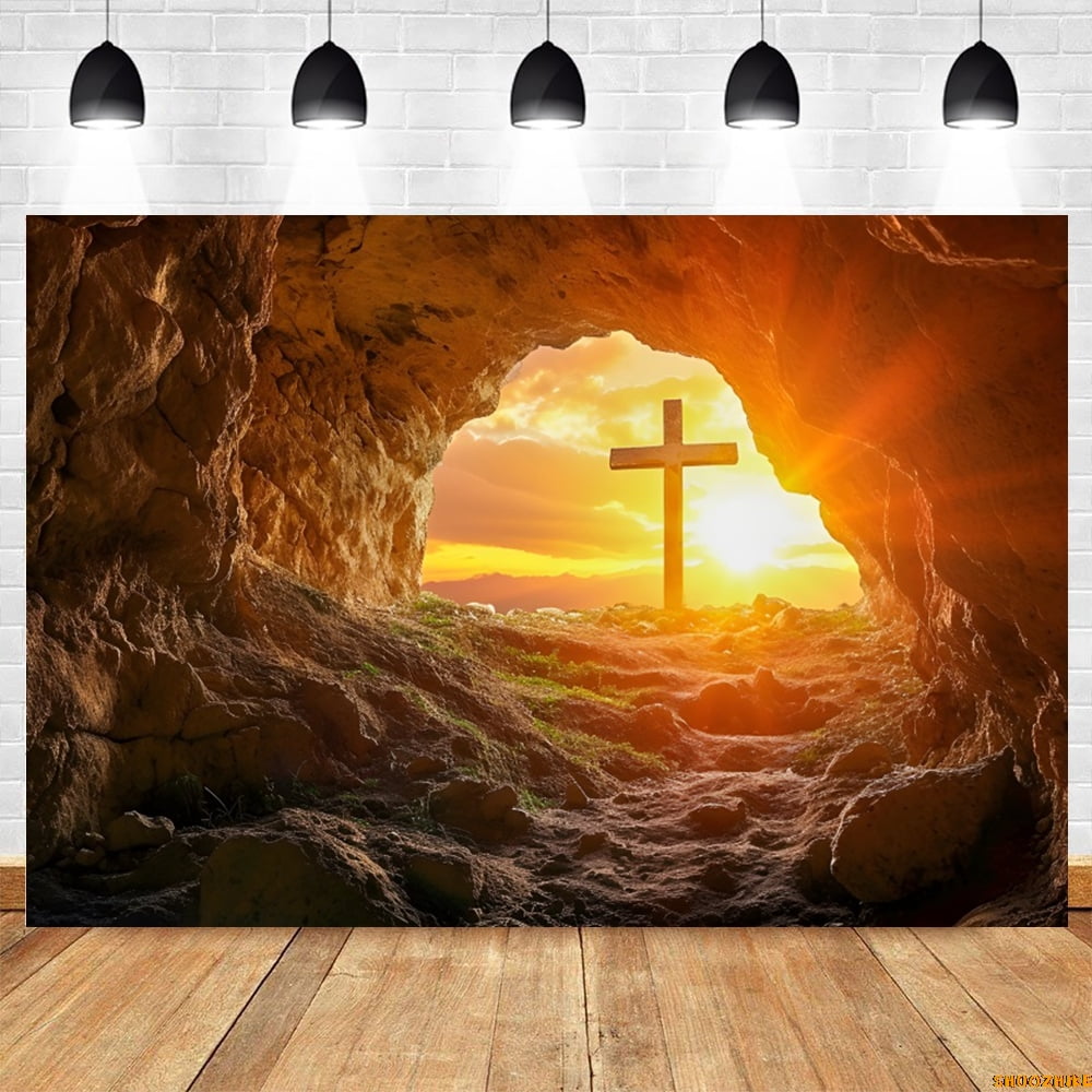 Jesus Christ Cross Photography Backdrop Christian Nativity Sce Sunset ...