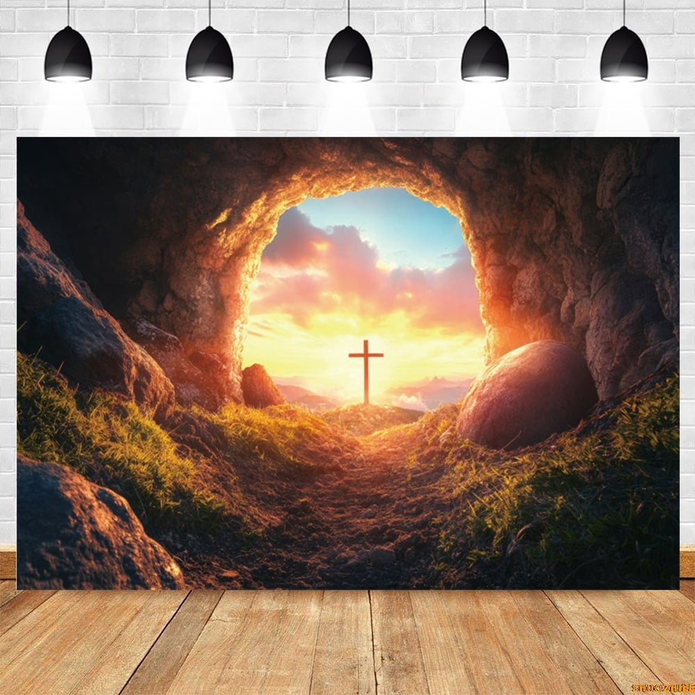 Jesus Christ Cross Photography Backdrop Christian Nativity Sce Sunset ...