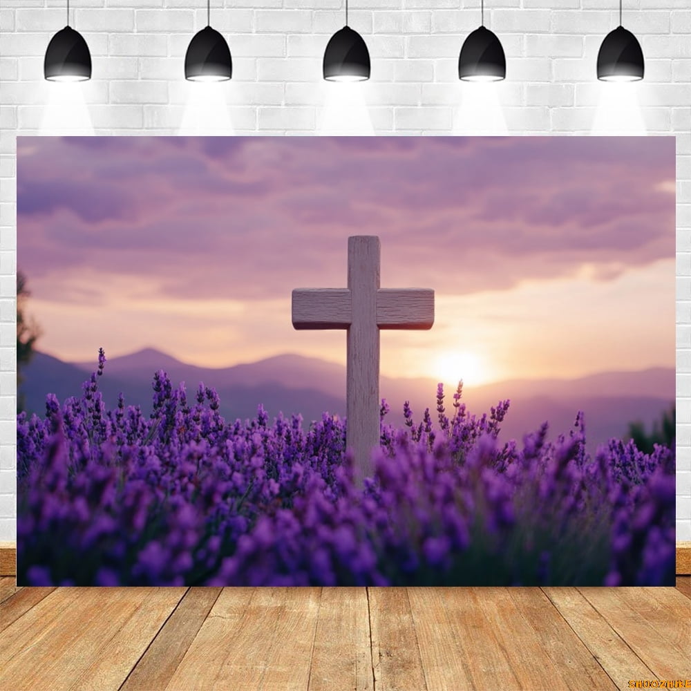 Jesus Christ Cross Photography Backdrop Christian Nativity Sce Sunset ...