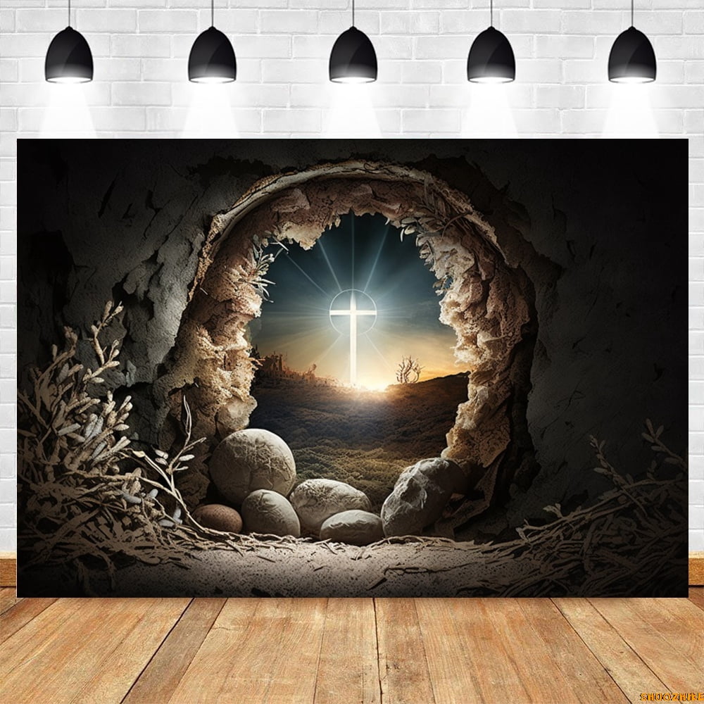 Jesus Christ Cross Photography Backdrop Christian Nativity Sce Sunset ...