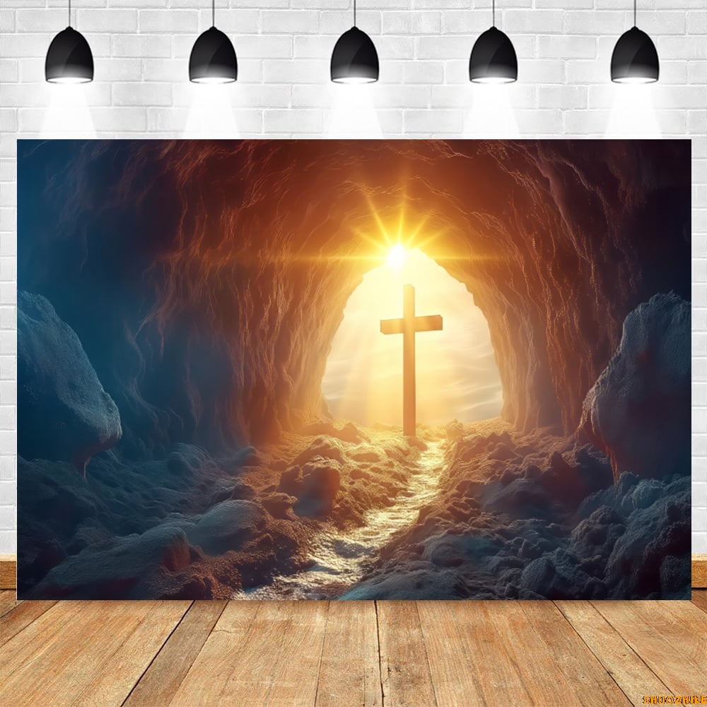Jesus Christ Cross Photography Backdrop Christian Nativity Sce Sunset ...