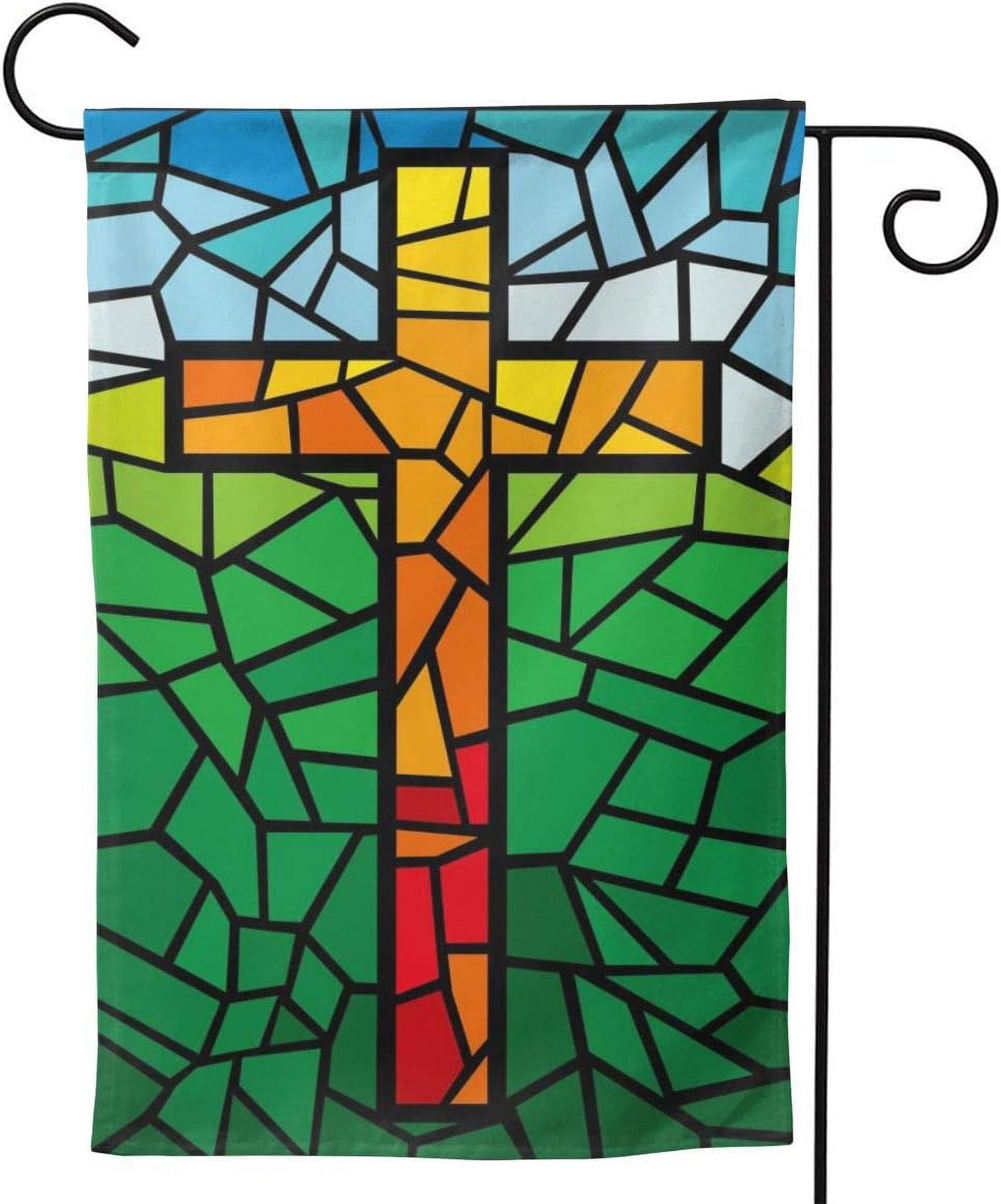 Jesus Christ Cross Religious Stained Glass Style Garden Flag Double ...