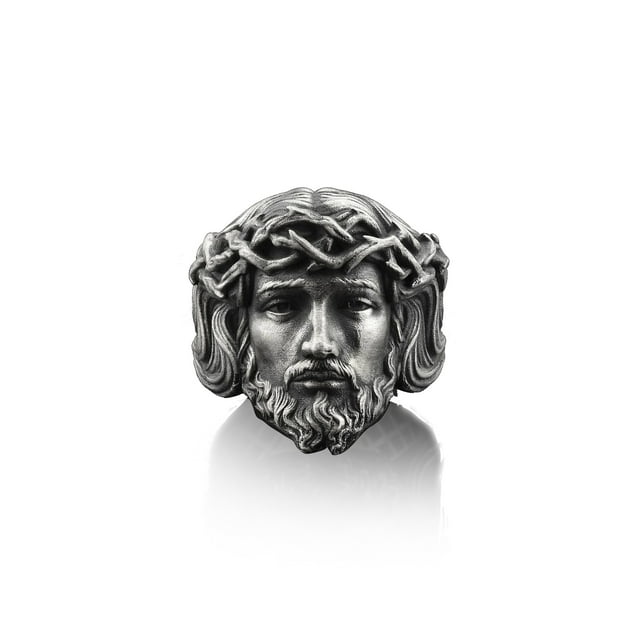 Jesus Christ Crown of Thorns Handmade Sterling Silver Men Ring, Silver ...