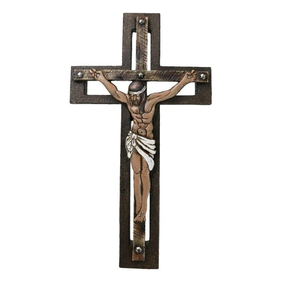 Jesus Christ Crucified Faux Wooden Rustic Bronze Layered Christian Wall ...