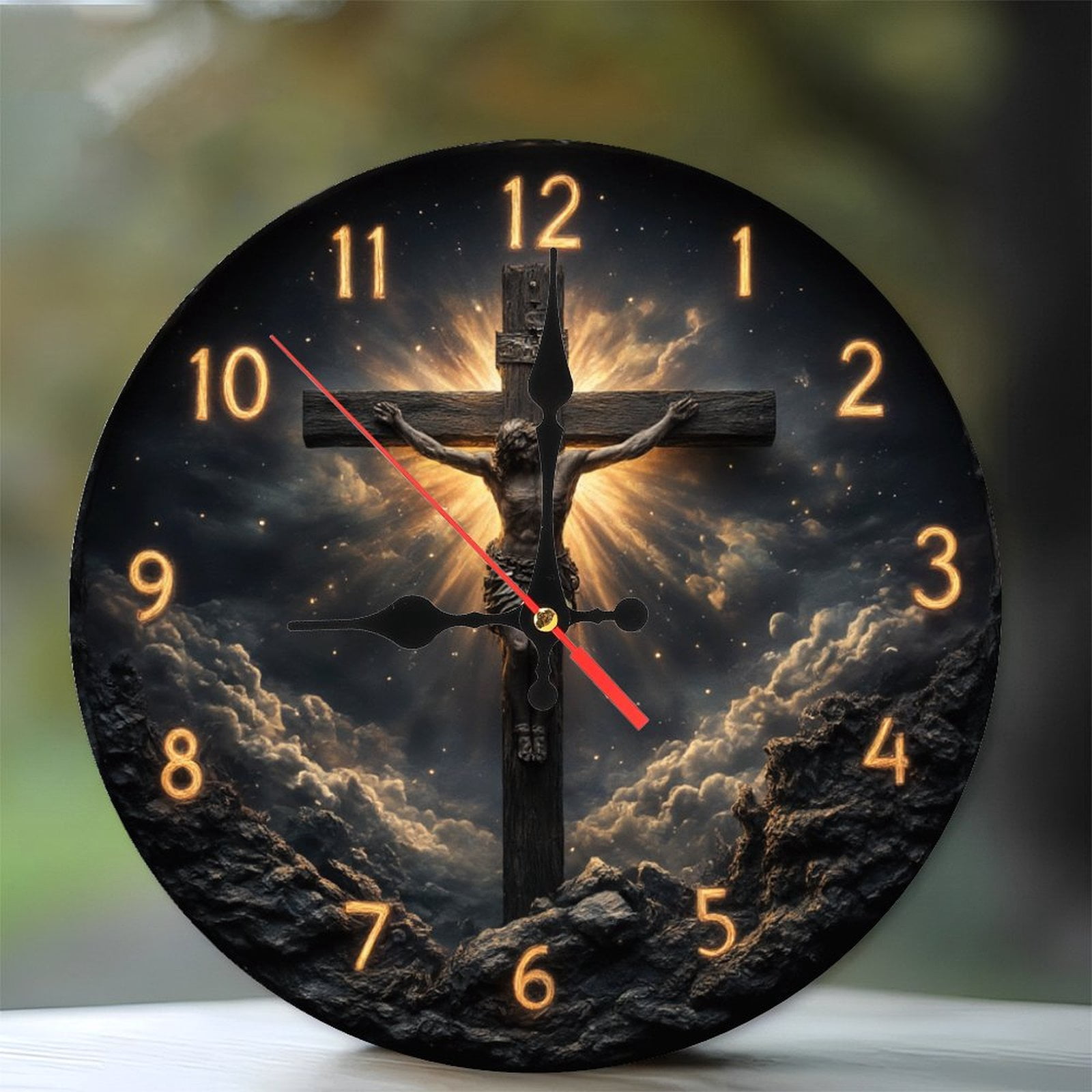 Jesus Christ Crucifixion Clock Wall Art Decor 10-Inch Silent Wooden ...