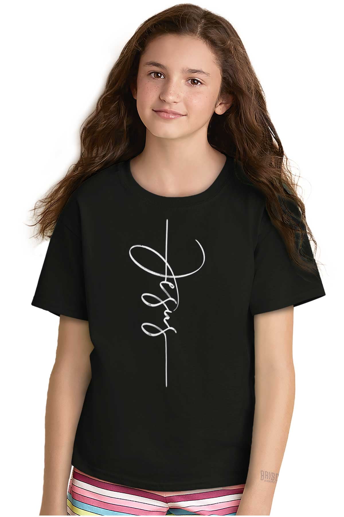 Jesus Christ Cursive Christian Girls Kids T Shirt Tees Teen Brisco ...