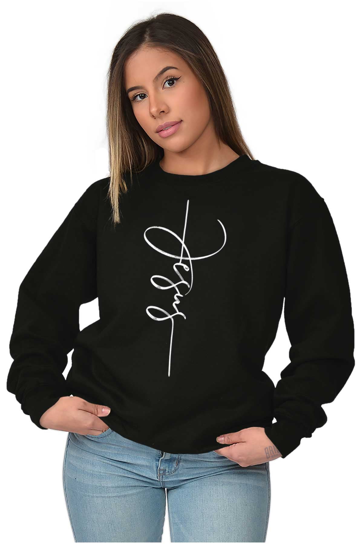 Jesus Christ Cursive Christian Women Crewneck Sweatshirt Brisco Brands ...