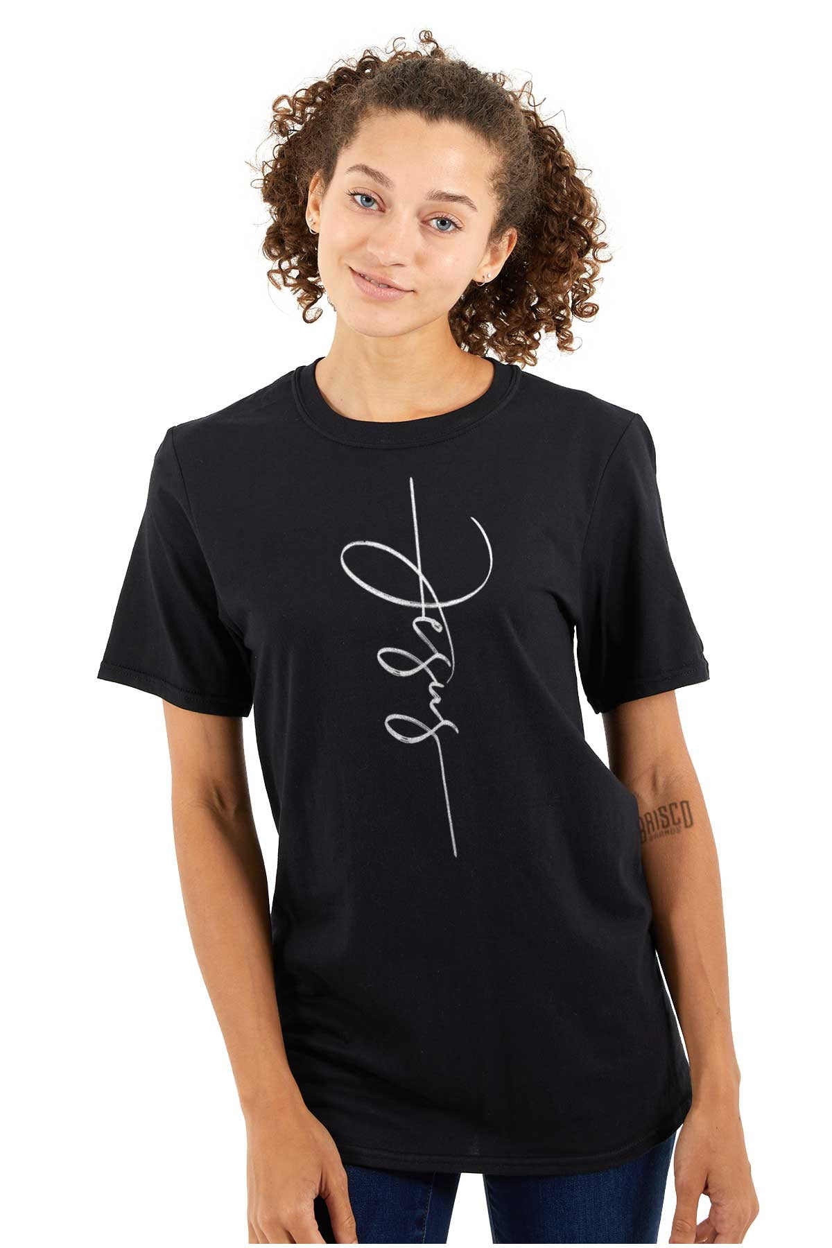 Jesus Christ Cursive Christian Women's Graphic T Shirt Tees Brisco ...