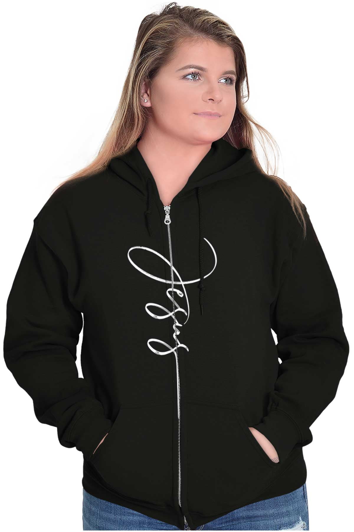 Jesus Christ Cursive Christian Women Plus Size Zipper Hoodie Brisco ...