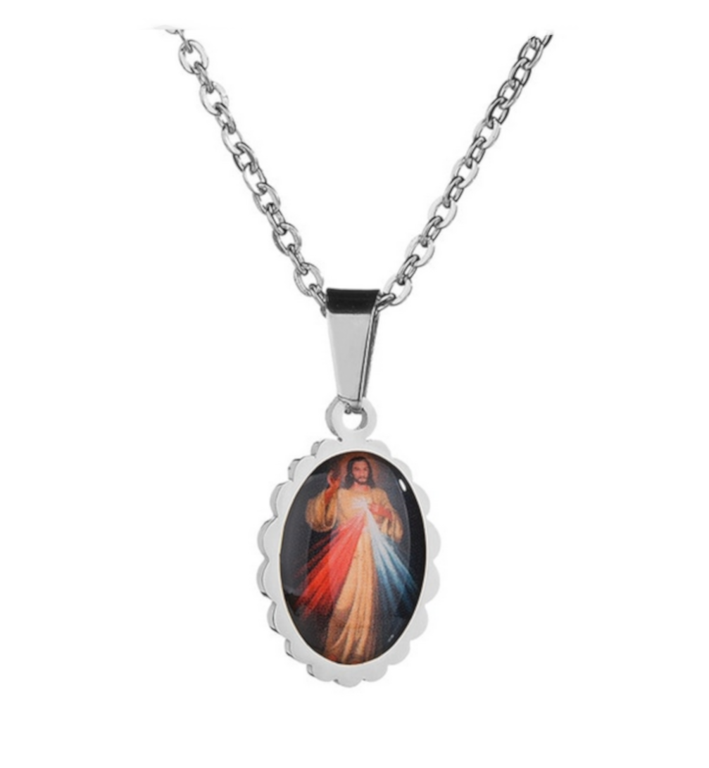Jesus Christ Divine Mercy Silverplated Steel Anti-Tarnish Necklace ...
