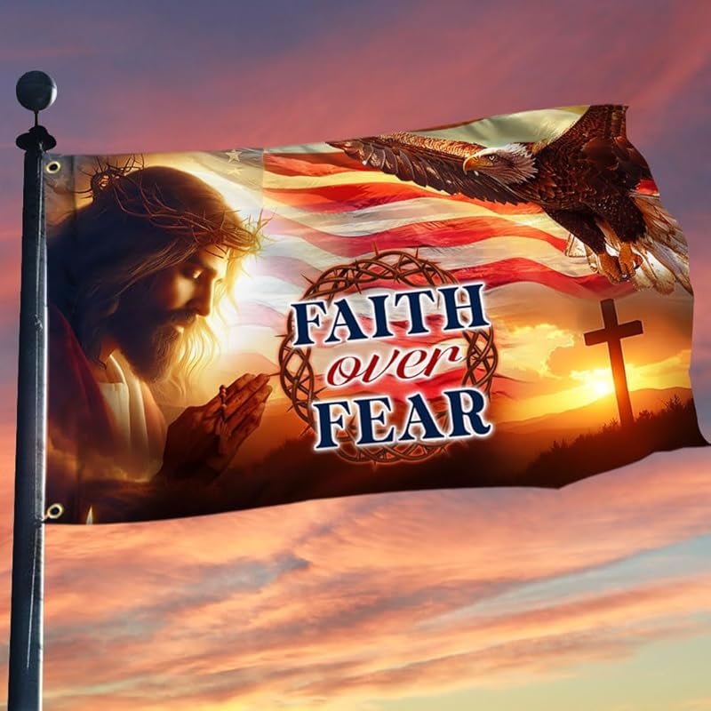 Jesus Christ Eagle Faith Over Fear Grommet Flag Christian Banner for ...