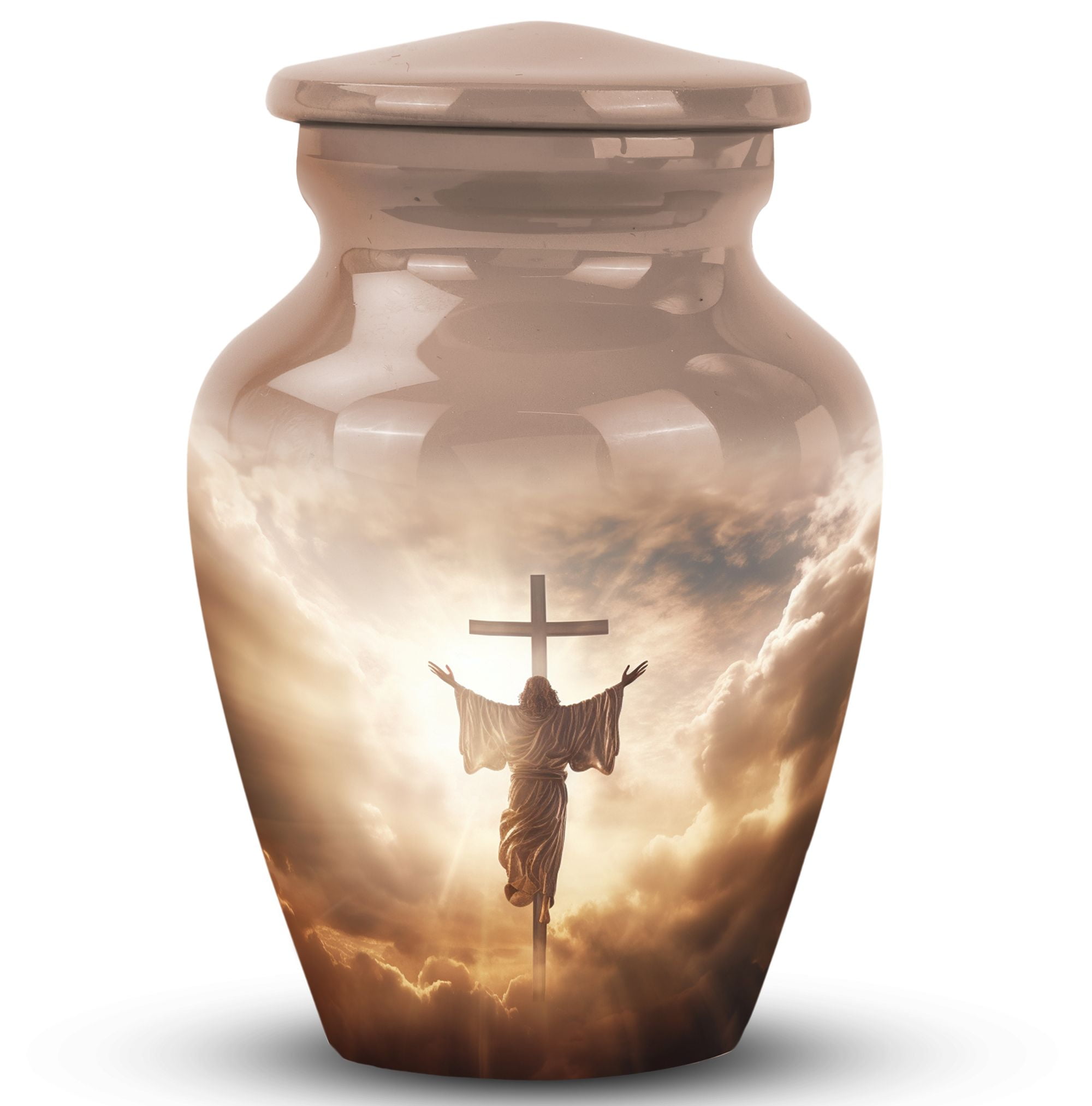 Jesus Christ In Front Of The Holy Cross In Sky - Ash Urns For Humans ...