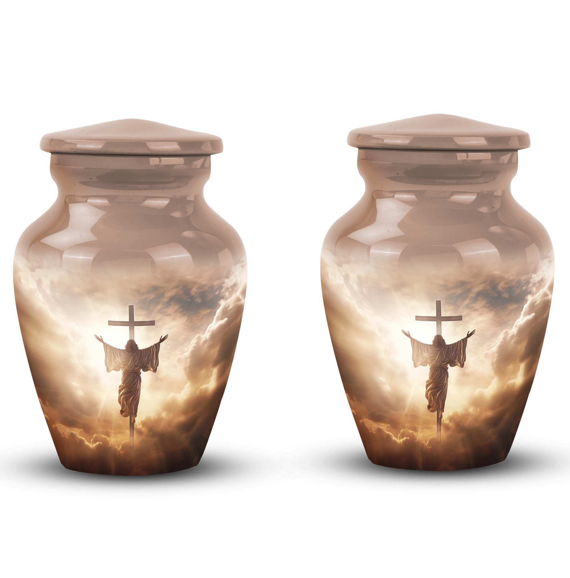 Jesus Christ In Front Of The Holy Cross In Sky - Urn For Dad - Mini ...