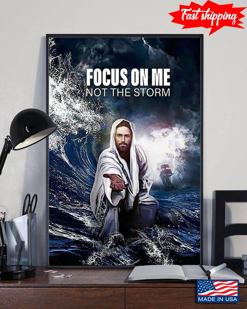 Jesus Christ Giving His Helping Hand Focus On Me Not The Storm 16 x 24 ...