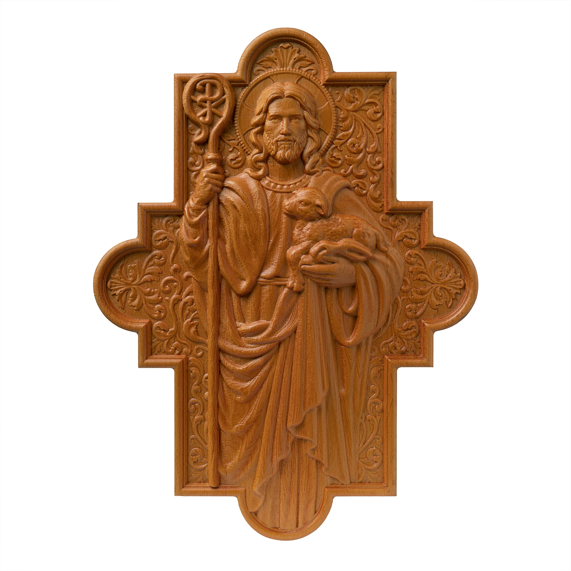 Jesus Christ God Shepherd Religious Gift Wood Carving Mural Christian ...