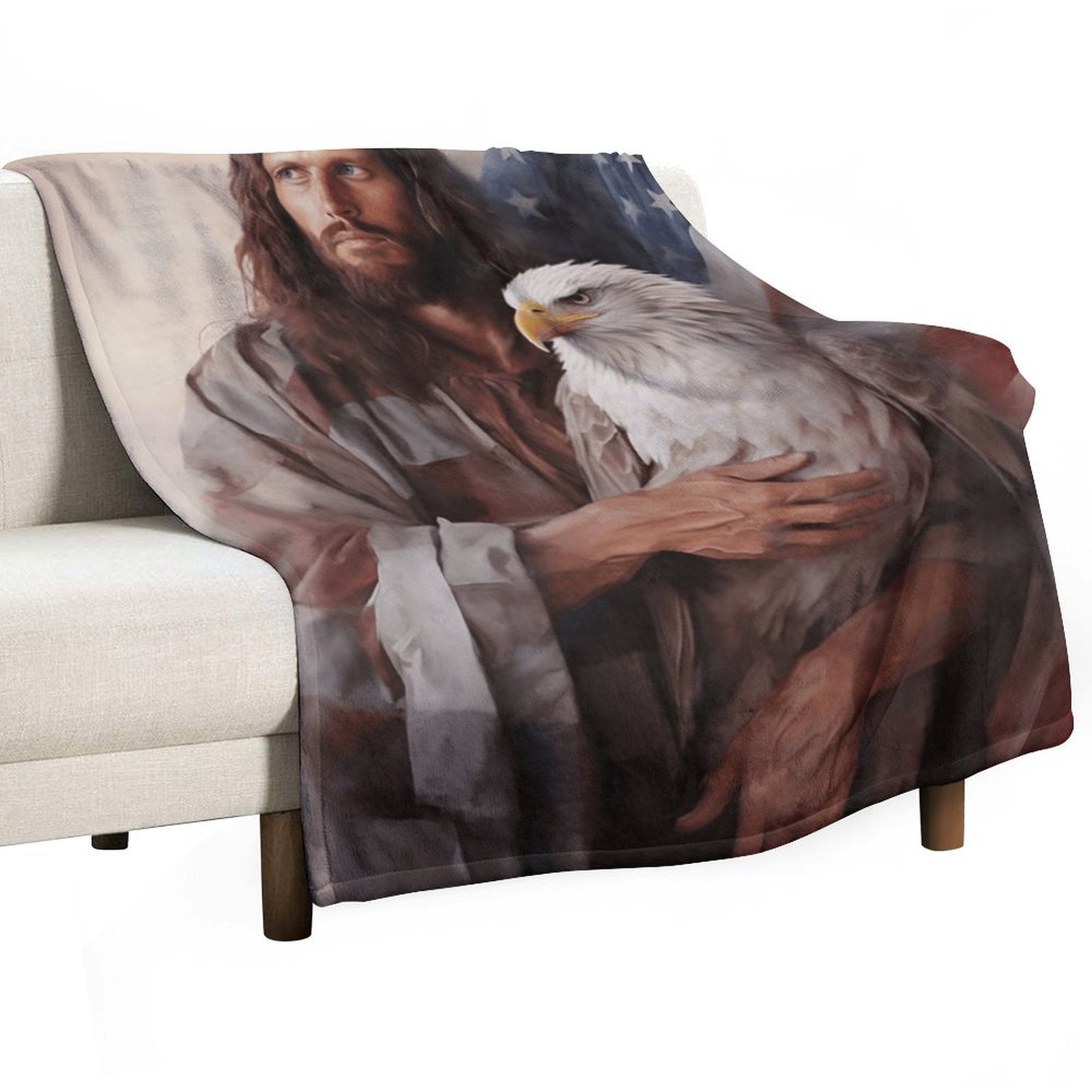 Jesus Christ Holding An American Bald Eagle Throw Blanket, Made In USA ...